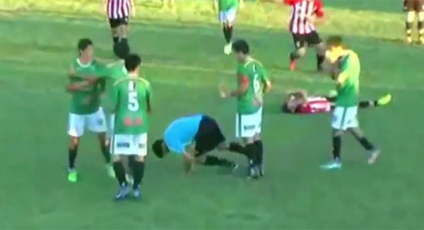 WATCH: Ref knocked out cold by player after showing him a card